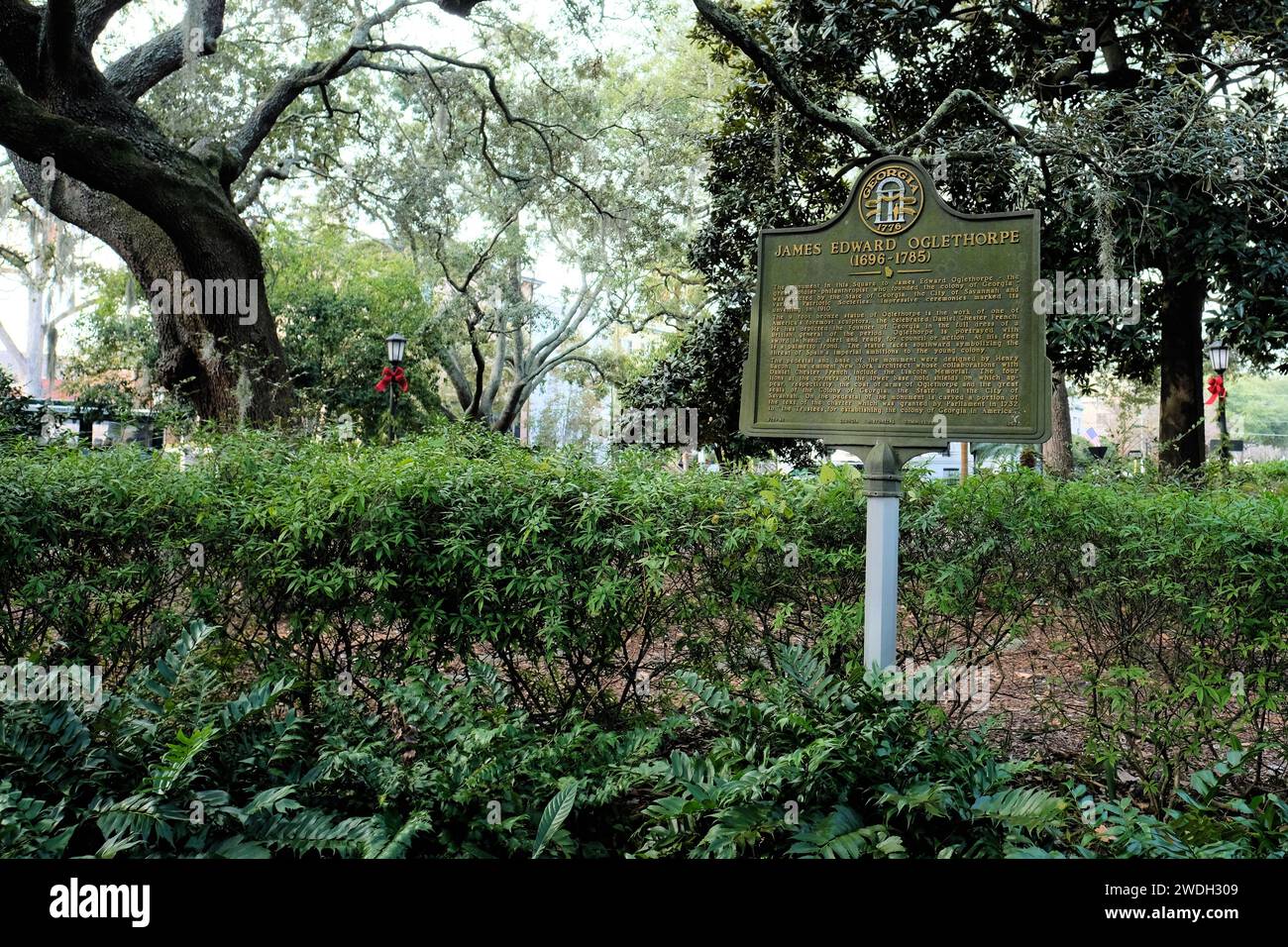 Sign at the James Edward Oglethorpe memorial in Chippewa Square ...