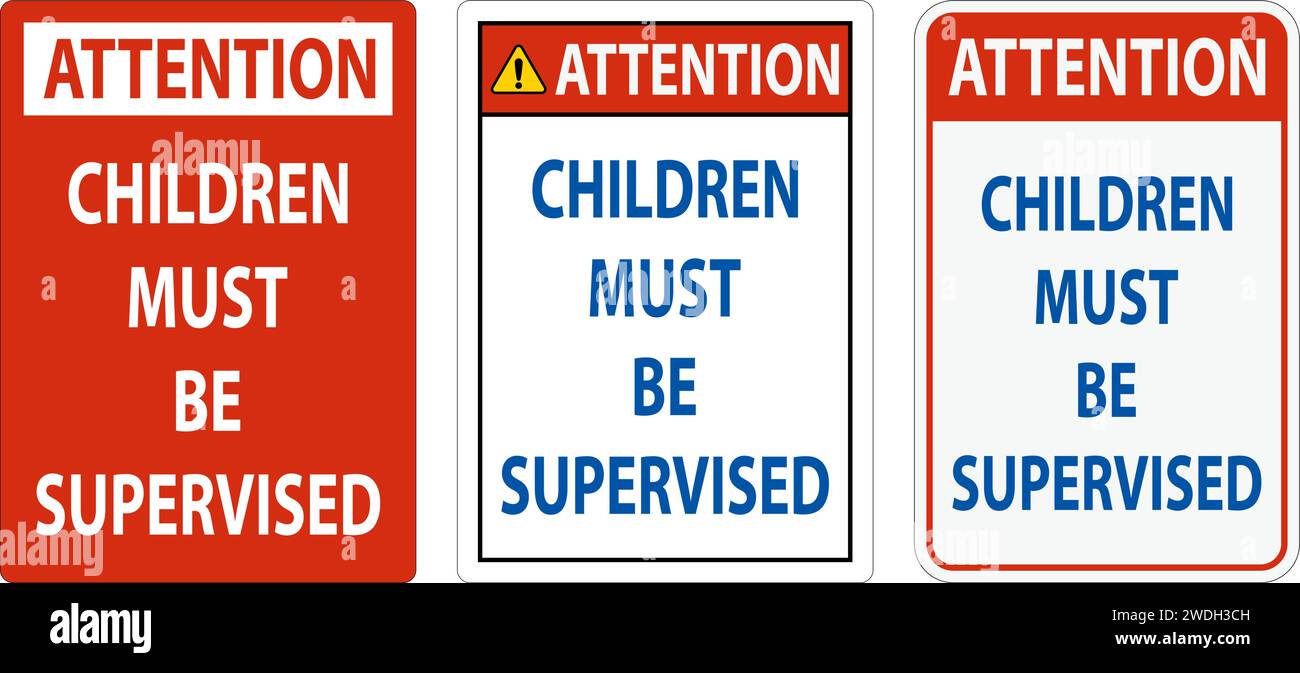 Pool Safety Sign Attention, Children Must be Supervised Stock Vector ...