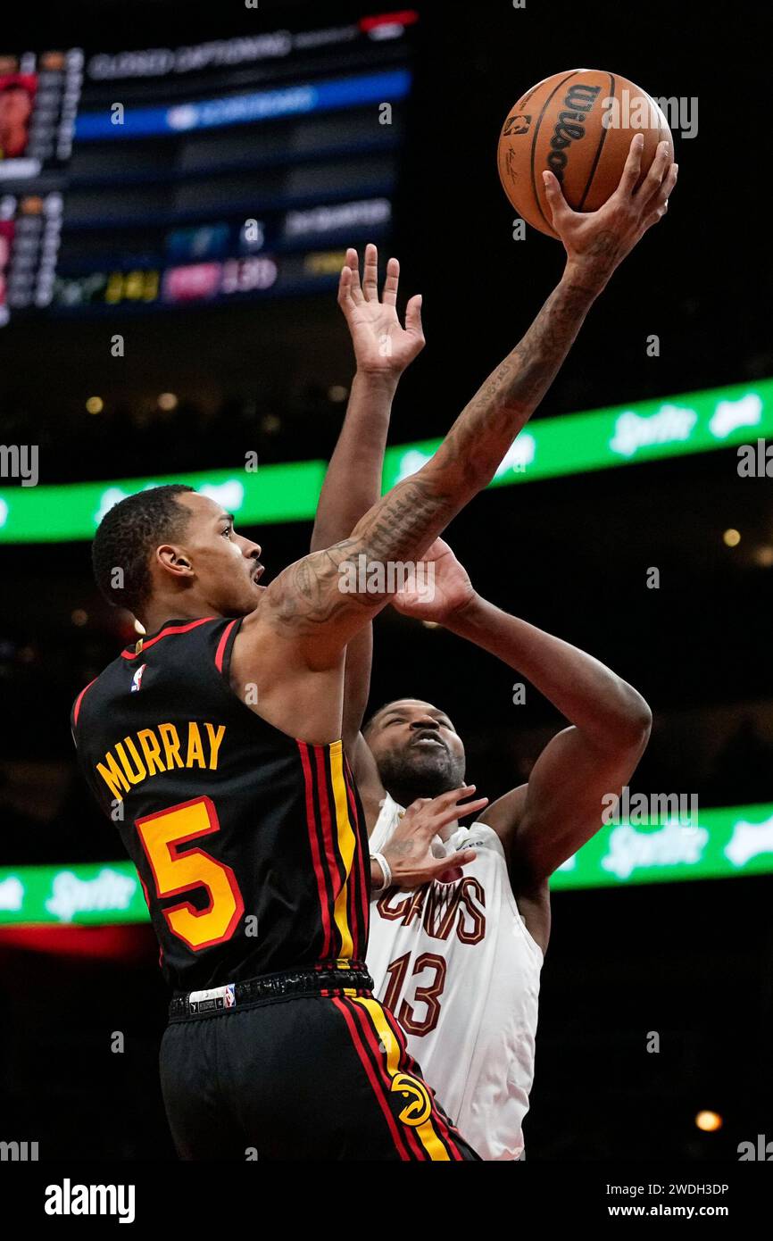 Atlanta Hawks' Dejounte Murray (5) shoots and scores against Cleveland ...