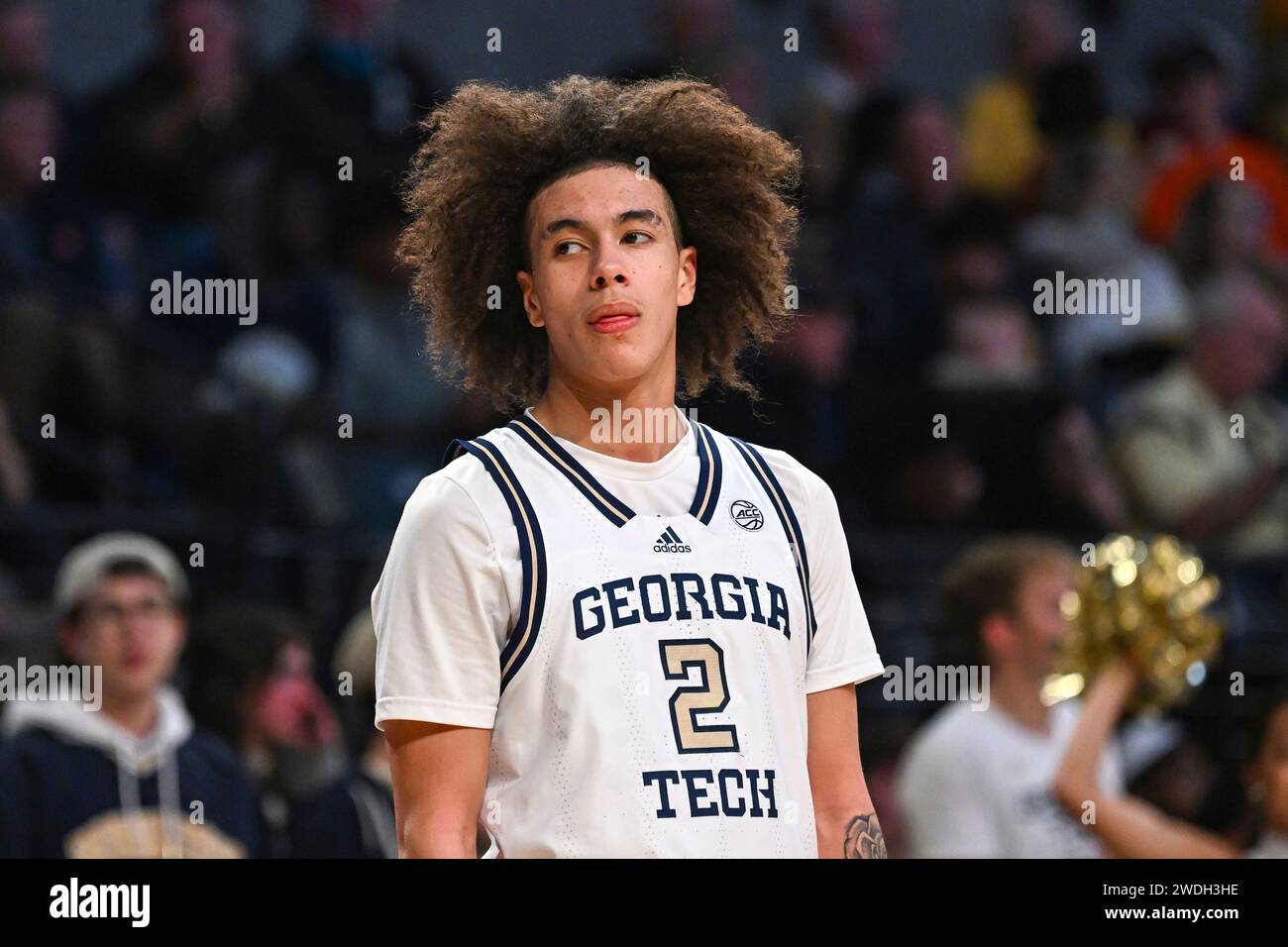 ATLANTA, GA – JANUARY 20: Georgia Tech guard Naithan George (2) reacts ...