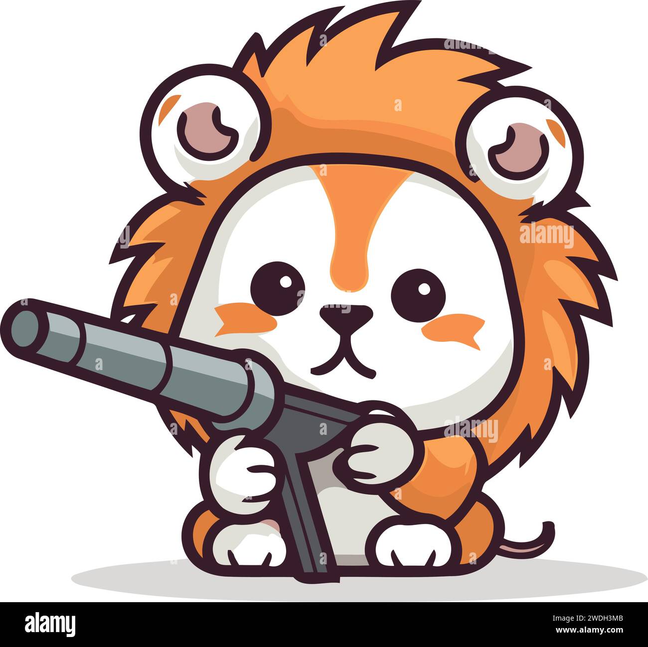 Lion with gun mascot cartoon style vector illustration. Cute lion ... Lion with gun mascot cartoon style vector illustration. Cute lion ...