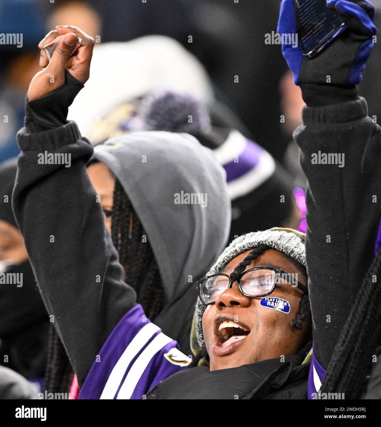 Baltimore, United States. 20th Jan, 2024. Baltimore Ravens fans cheer ...