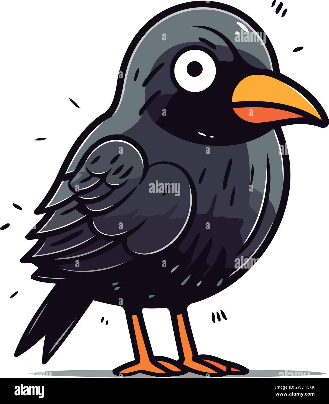 Cute cartoon black crow isolated on white background. Vector ...