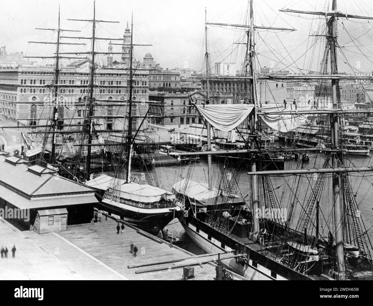 NSW Sydney, Australia, Circular Quay 1892 with sailing ships and square ...