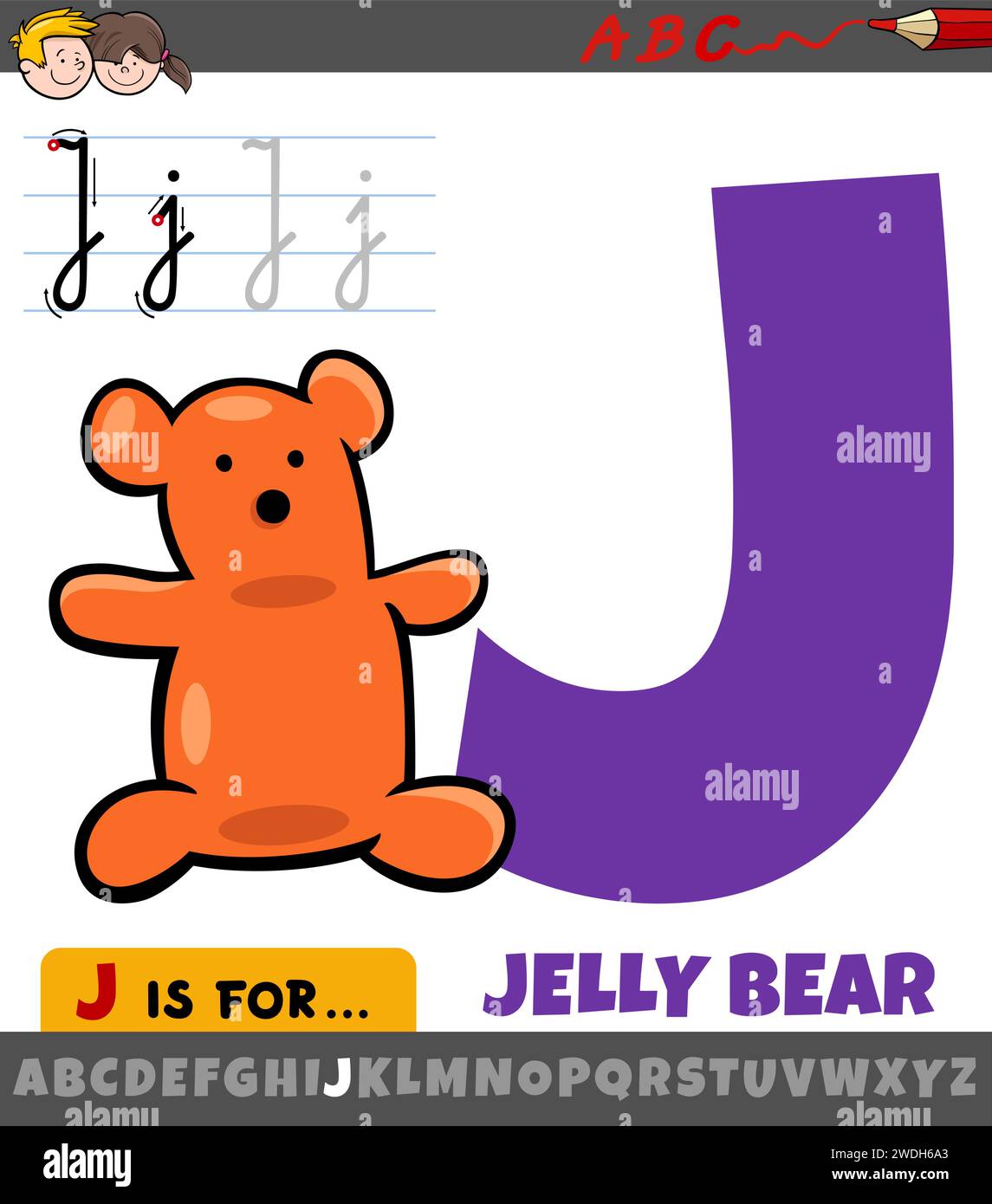 Educational cartoon illustration of letter J from alphabet with jelly ...