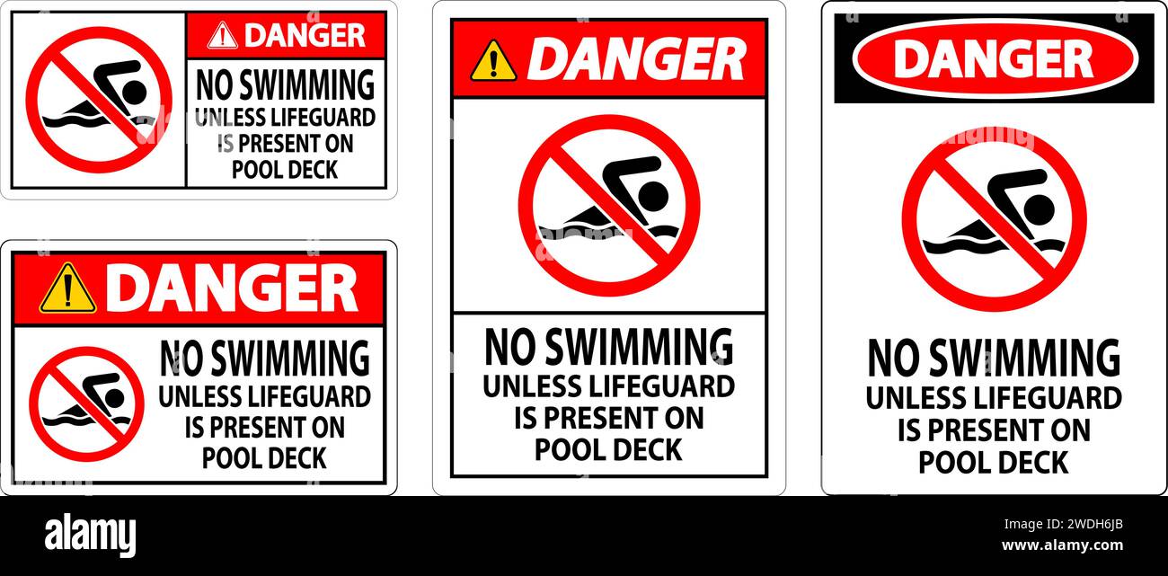 Danger Pool Sign No Swimming Unless Lifeguard Is Present On Pool Deck ...