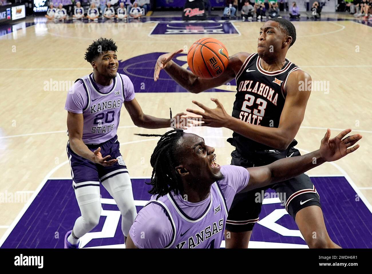 Kansas State forwards Arthur Kaluma, front, and Jerrell Colbert (20 ...