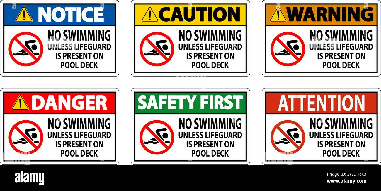 Danger Pool Sign No Swimming Unless Lifeguard Is Present On Pool Deck ...