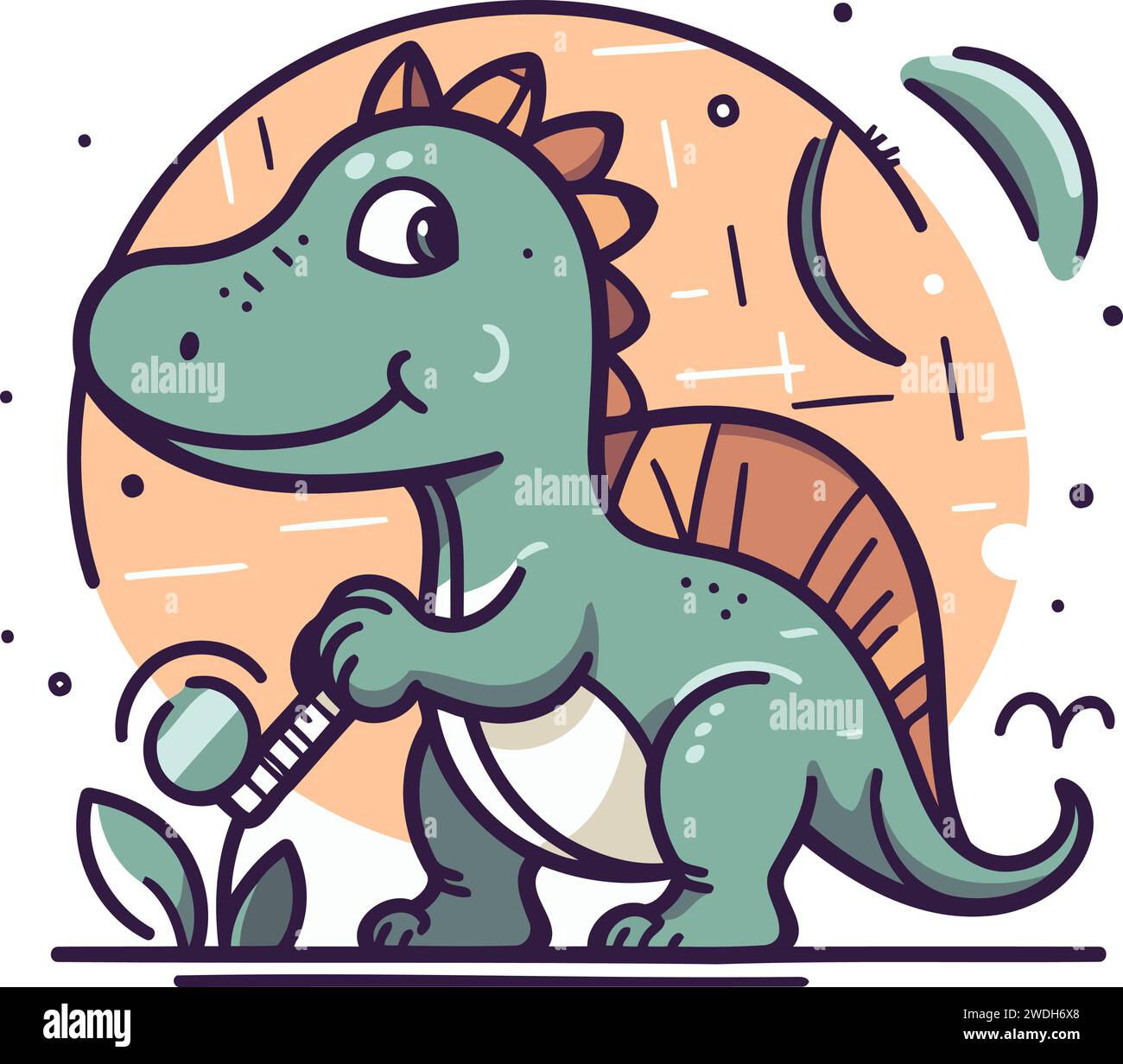 Cute dinosaur with a microphone in his hand. Vector illustration Stock ...