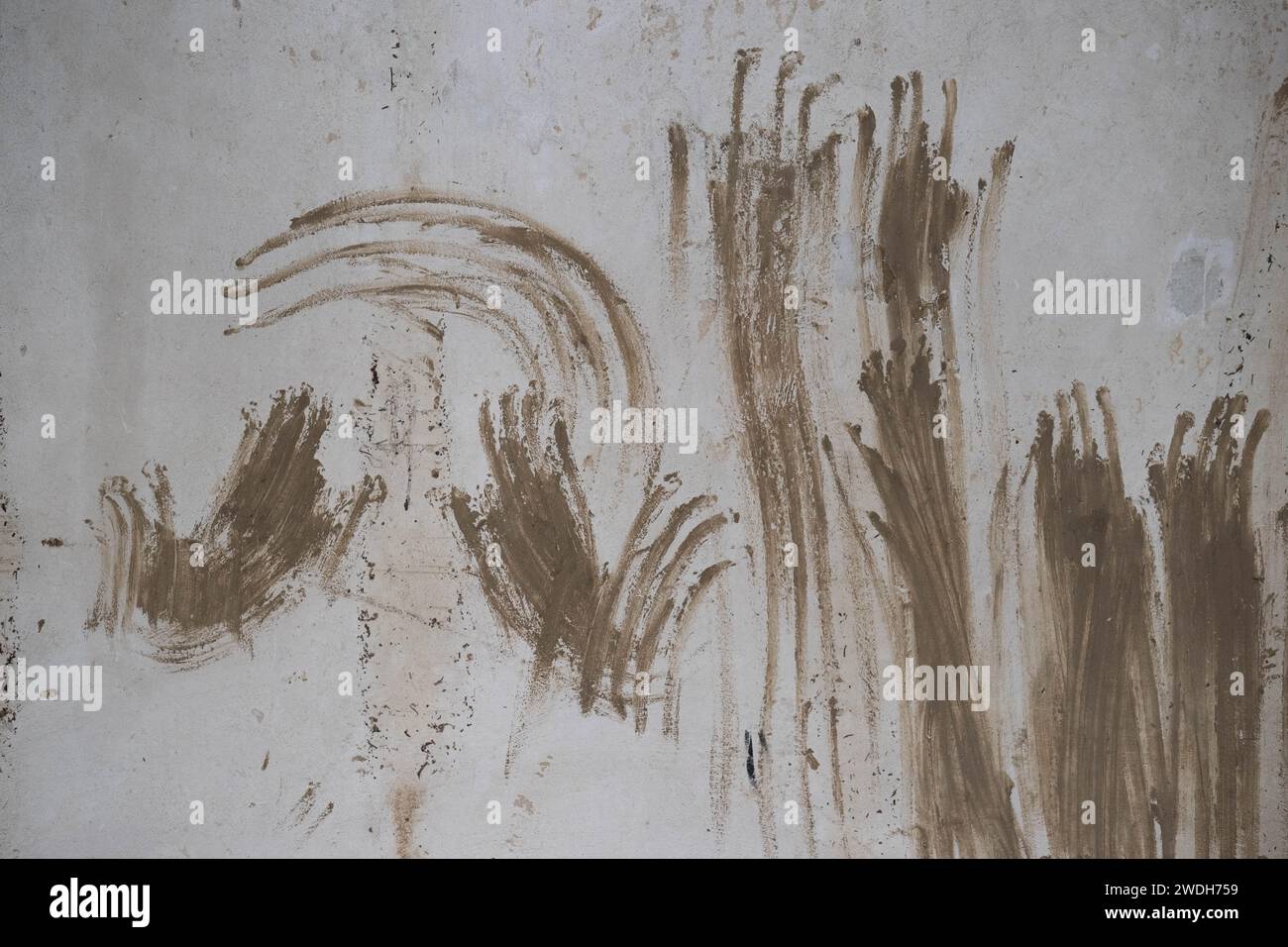 Schuld, Germany. 12th Jan, 2024. Helpers have left mud handprints on ...