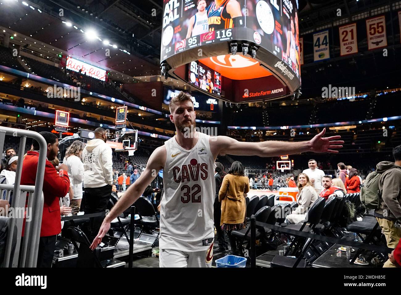 Cleveland Cavaliers forward Dean Wade (32) walks off the court giving ...
