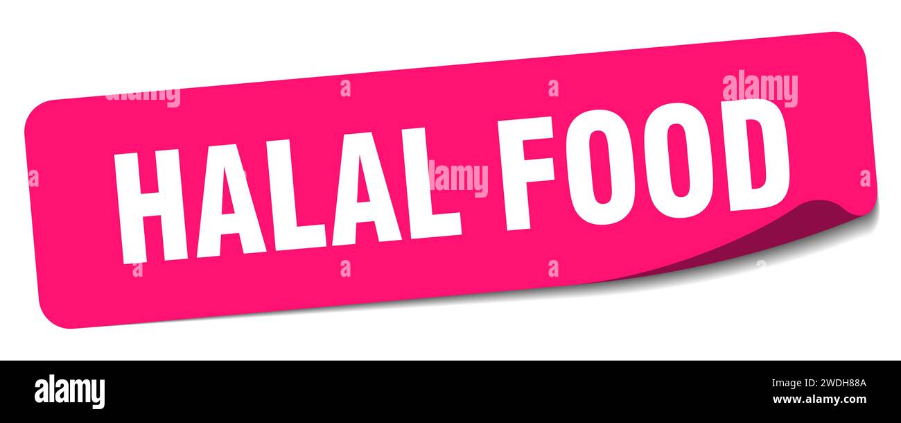 halal food sticker. halal food rectangular label isolated on white ...