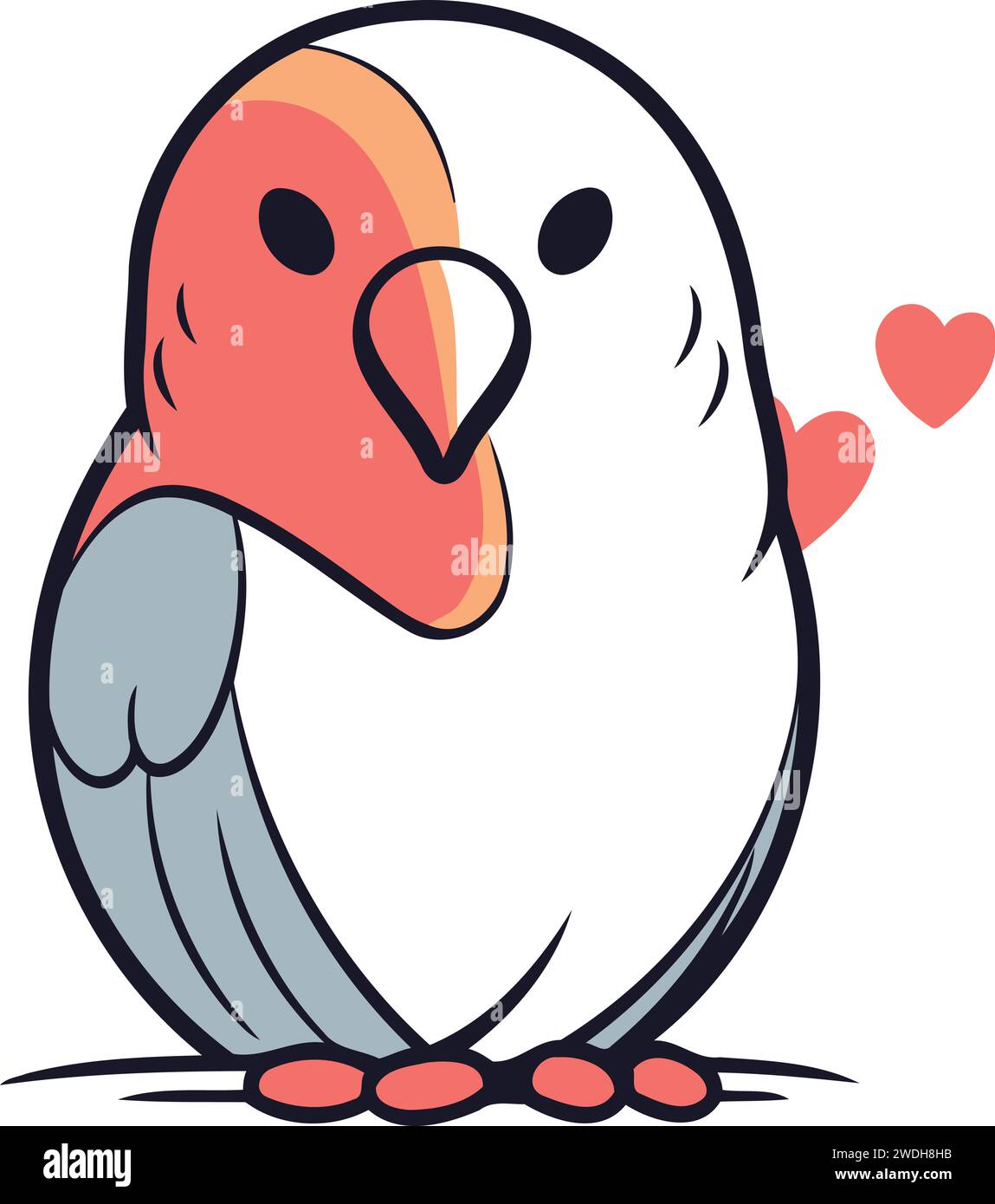 Cute parrot with hearts isolated on white background. Vector ...