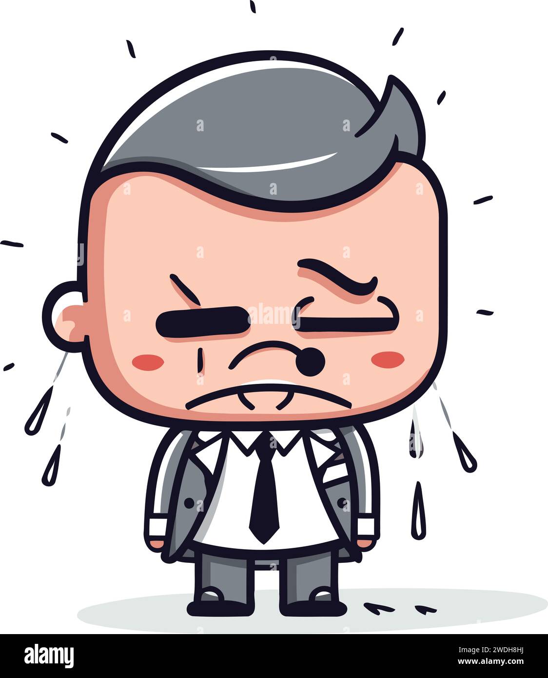 Sad boss cartoon character with tears. Businessman emoticon. Vector ...