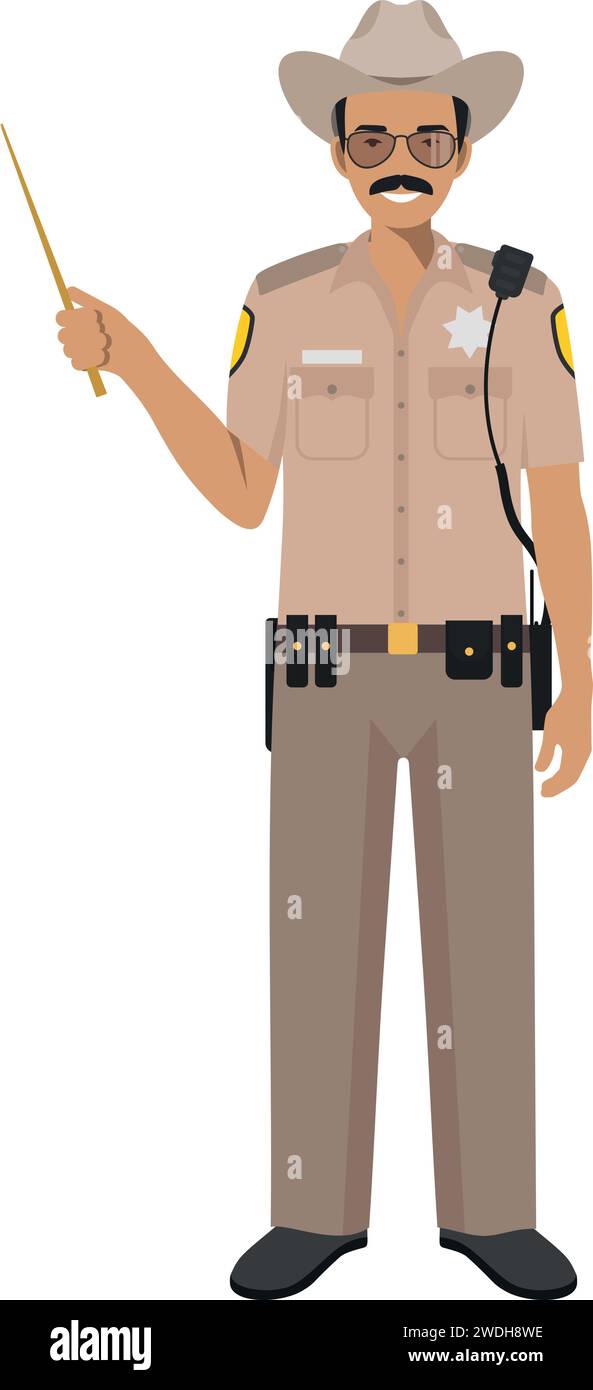 Standing American Policeman Sheriff Officer with Wooden Pointer Stick ...