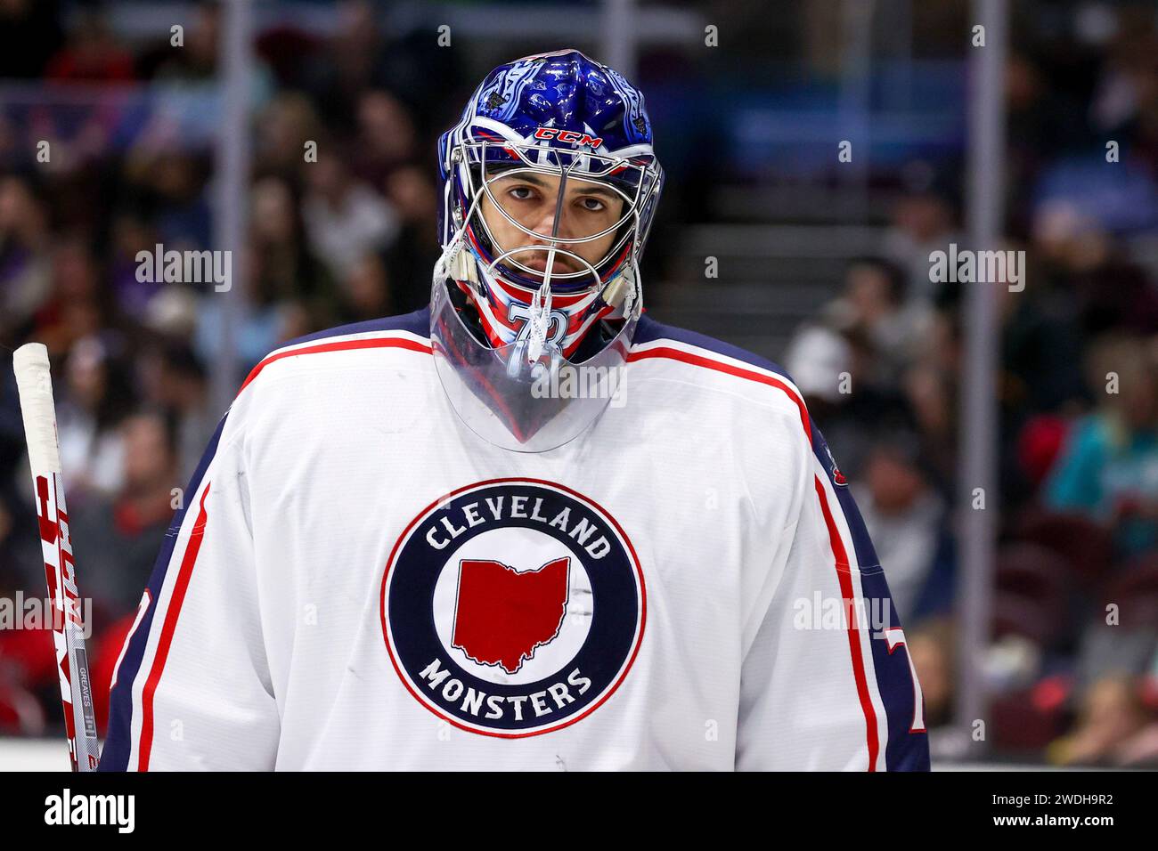 CLEVELAND, OH - JANUARY 20: Cleveland Monsters goalie Jet Greaves (73 ...