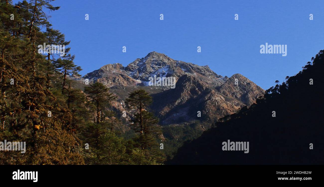 scenic snowcapped himalaya mountain range and arid alpine landscape ...