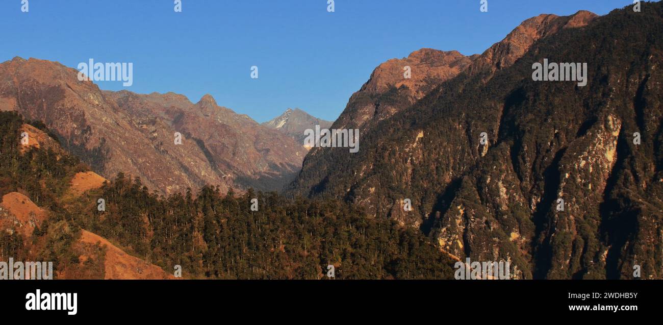 scenic snowcapped himalaya mountain range and arid alpine landscape ...