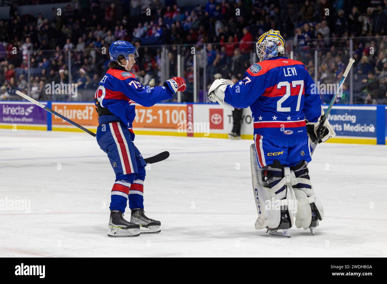 January 20th, 2024: Rochester Americans goaltender Devon Levi (27) and ...