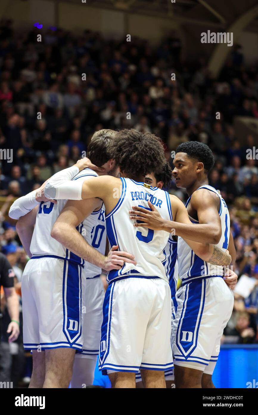 January 20, 2024: Duke team huddles during timeout . NCAA basketball ...