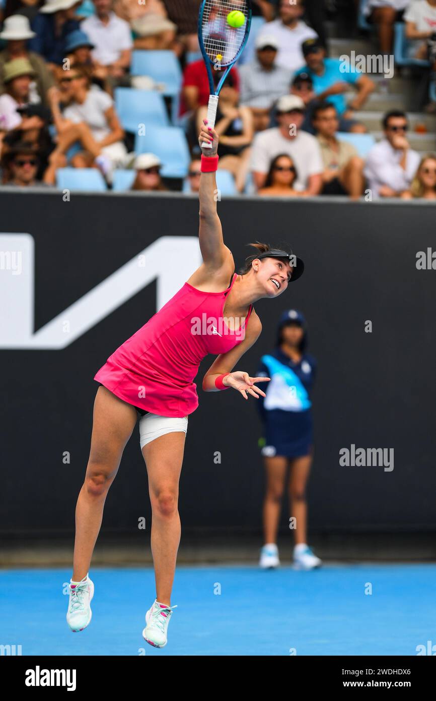 Melbourne, Australia. 20th Jan, 2024. Oceane Dodin of France plays against Clara Burel of France ...