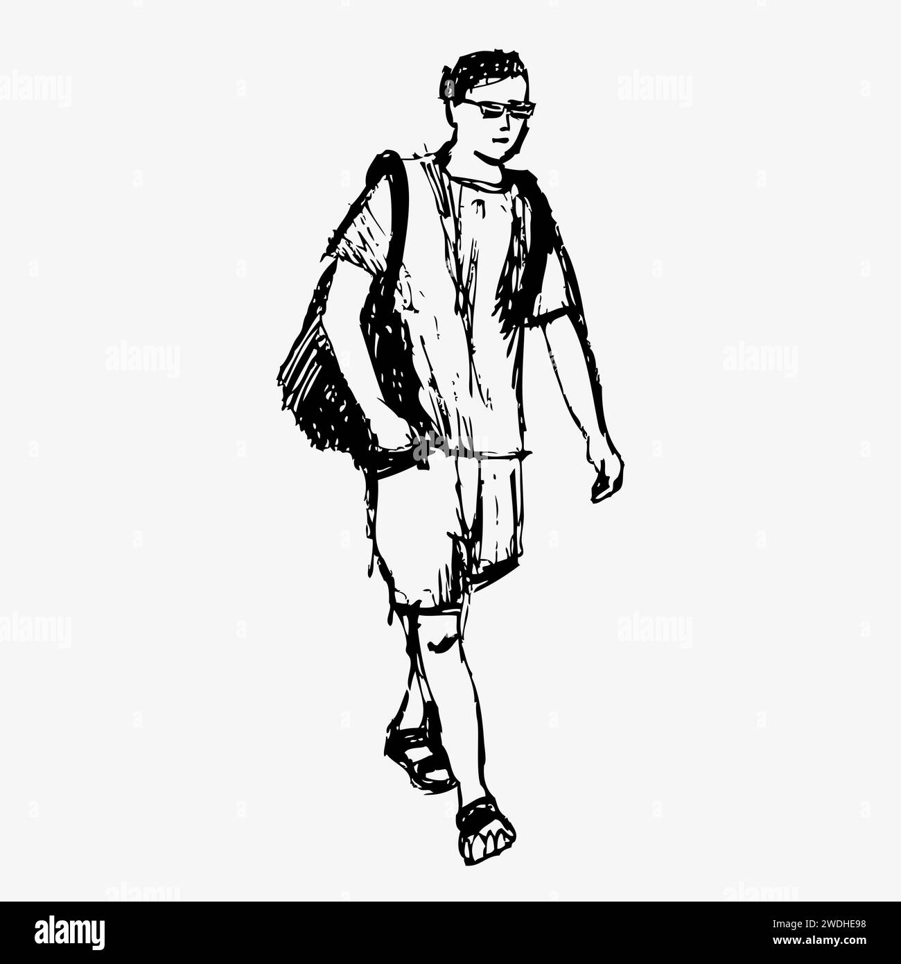 Young man, hand sketch ink pen fictional character. Hand drawn human ...