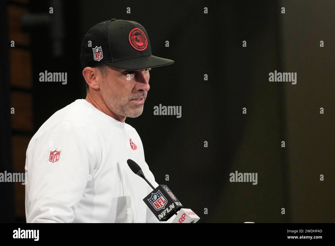 San Francisco 49ers head coach Kyle Shanahan speaks at a news ...