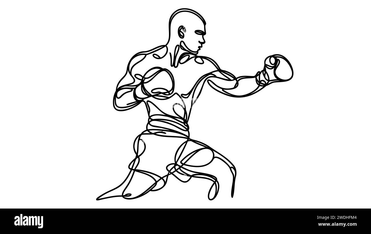 Sporty man boxer. One line art. Boxer or fighter make a beat punch with ...