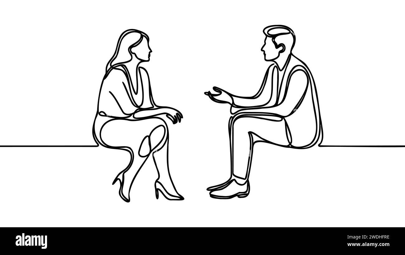 Man With Woman Talking Sitting One Line Continuous Single Line Art