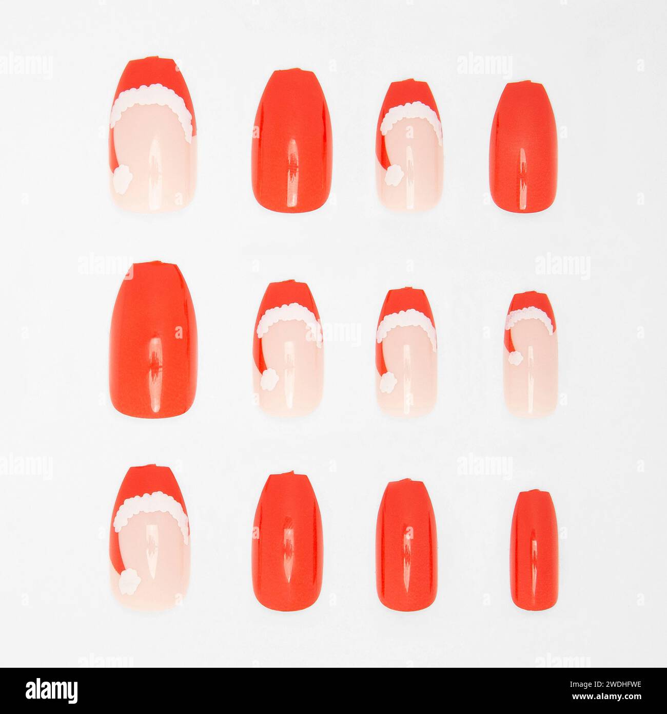 realistic set of colored false nails adhesive isolated on white ...