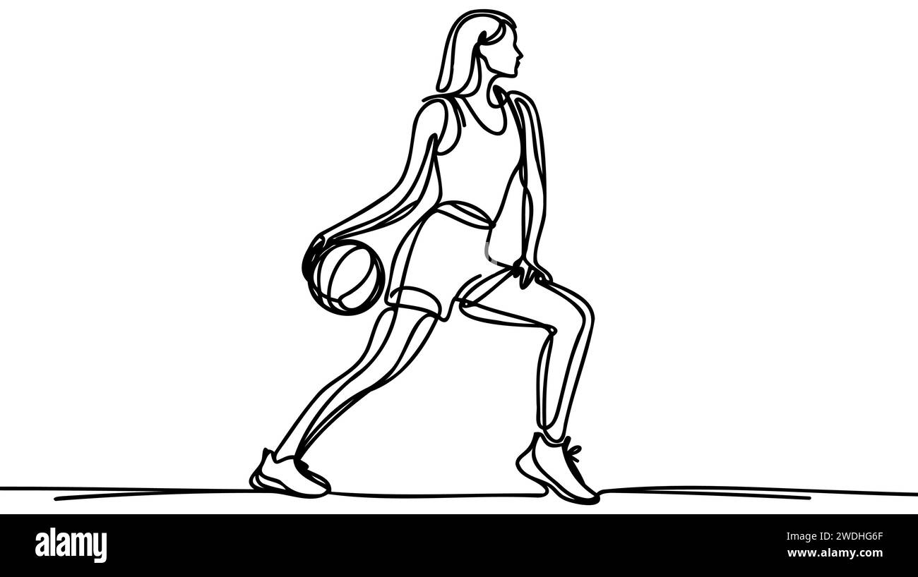 Continuous Line Drawing of Basketball Player on white background Stock ...