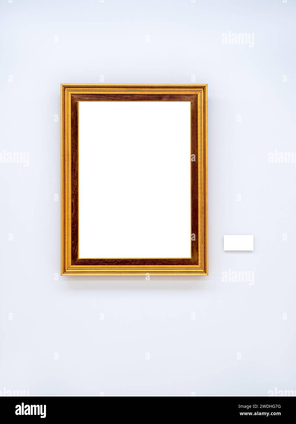 Mockup white blank space in gold wooden square picture frame, vertical ...