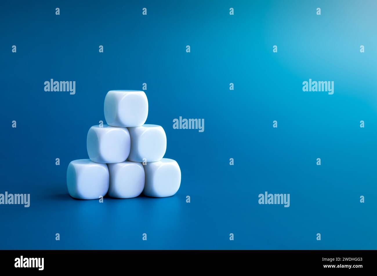 Six empty white cube dice blocks building as pyramid shape isolated on ...