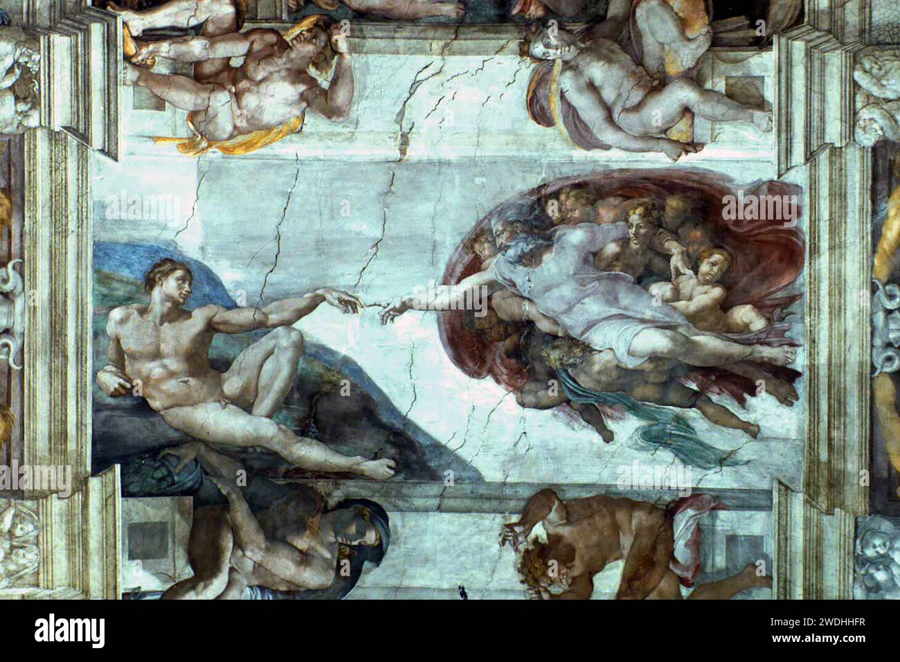 Ceiling fresco, The Creation of Adam, taken in 1992, Sistine Chapel ...