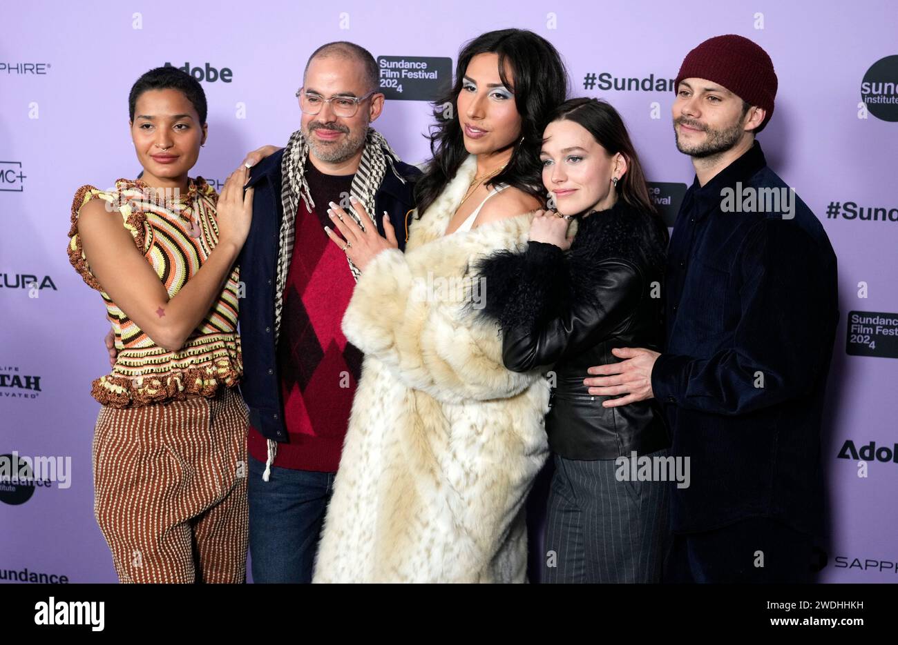 Esteban Arango, second from left, director of "Ponyboi," poses with cast members, from left ...