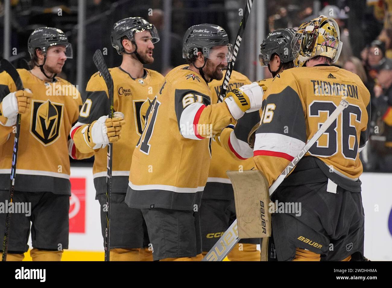 Vegas Golden Knights right wing Mark Stone (61) celebrates with ...