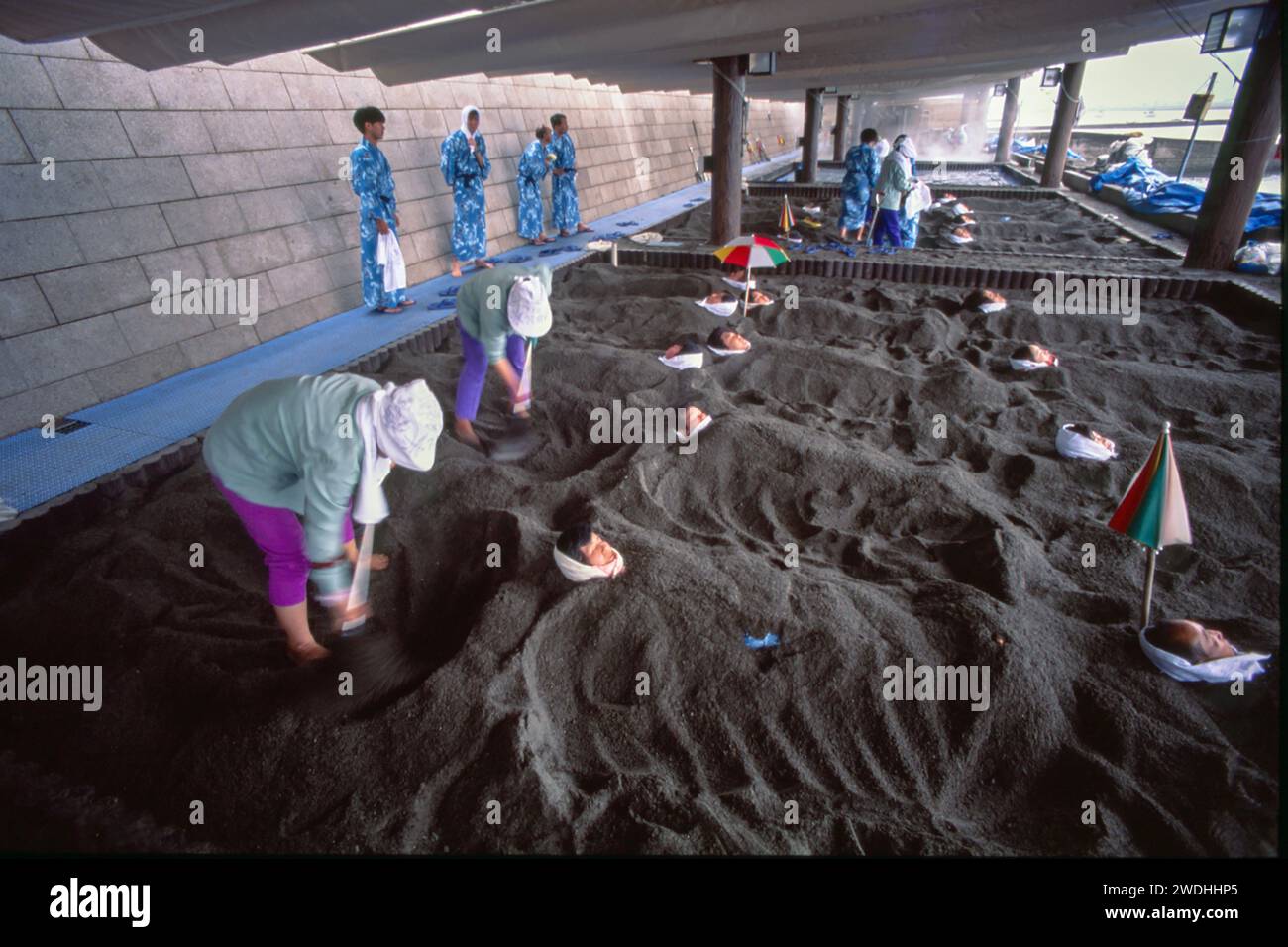 People buried in volcanic sand, Ibusuki Onsen, taken in 1997, Ibusuki ...