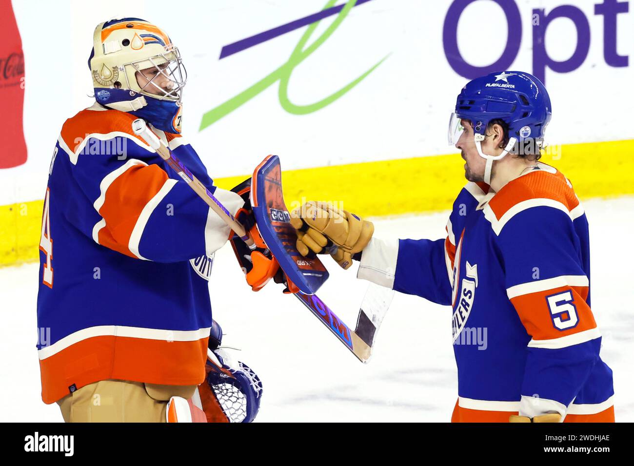 Edmonton Oilers goalie Stuart Skinner and teammate Cody Ceci celebrate ...