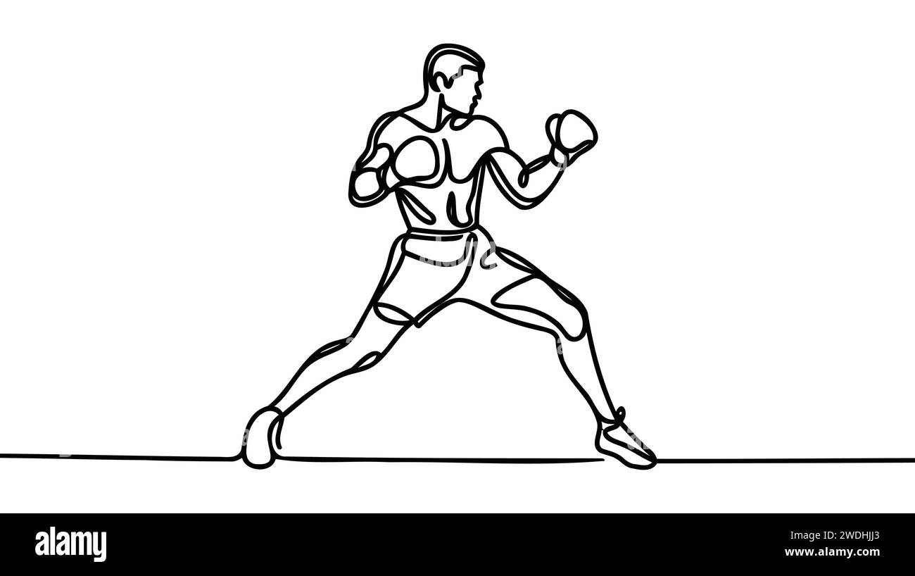 Sporty man boxer. One line art. Boxer or fighter make a beat punch with ...