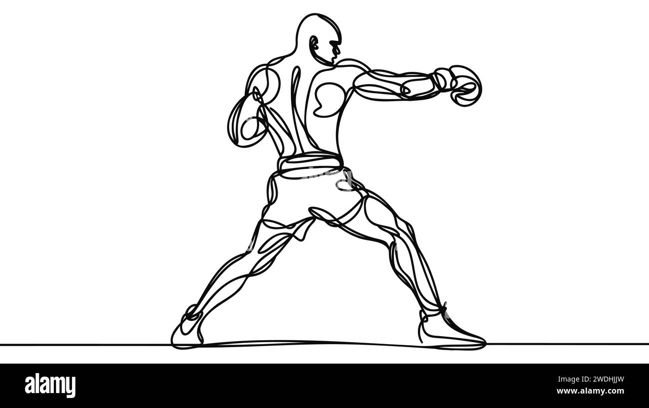 Sporty man boxer. One line art. Boxer or fighter make a beat punch with ...