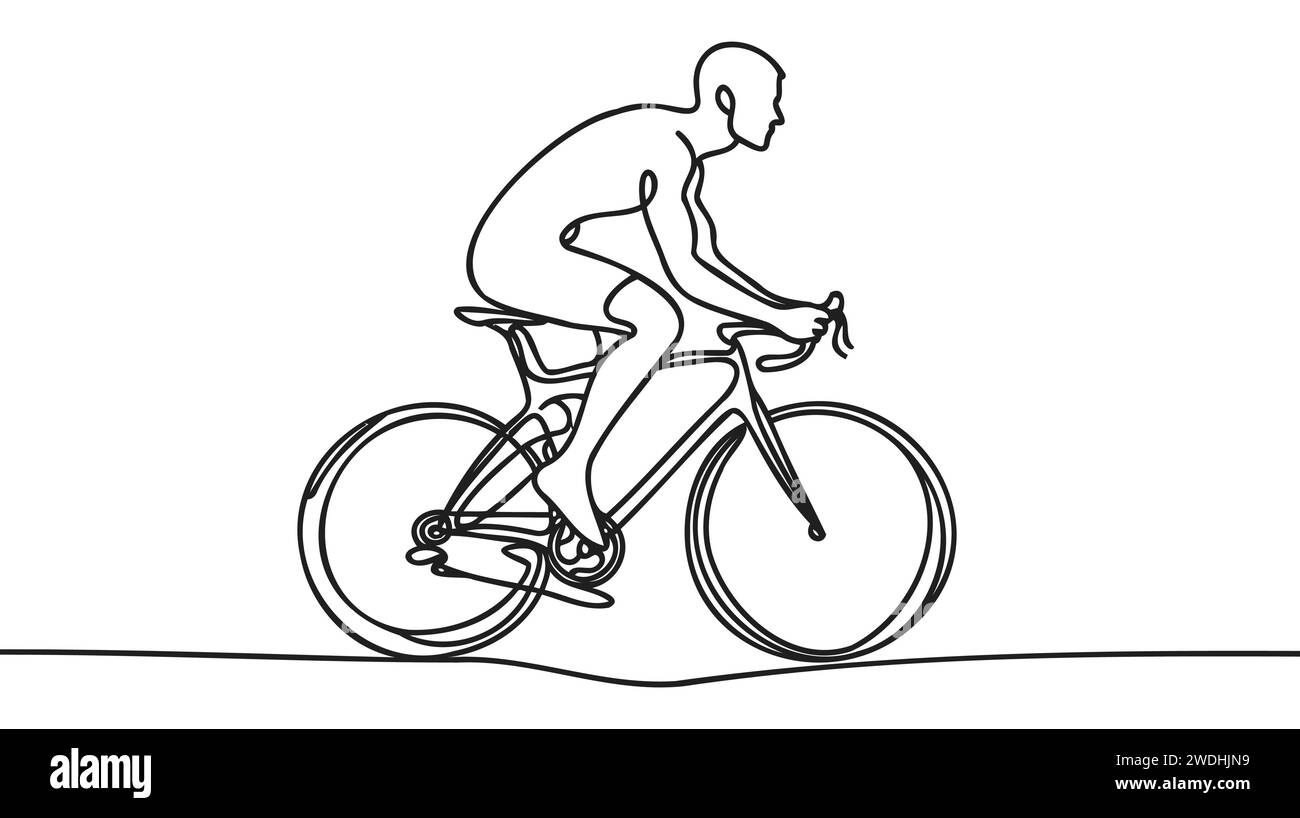 Single continuous line drawing of young agile man cyclist train to ...