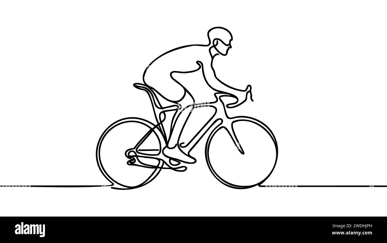Single continuous line drawing of young agile man cyclist train to ...
