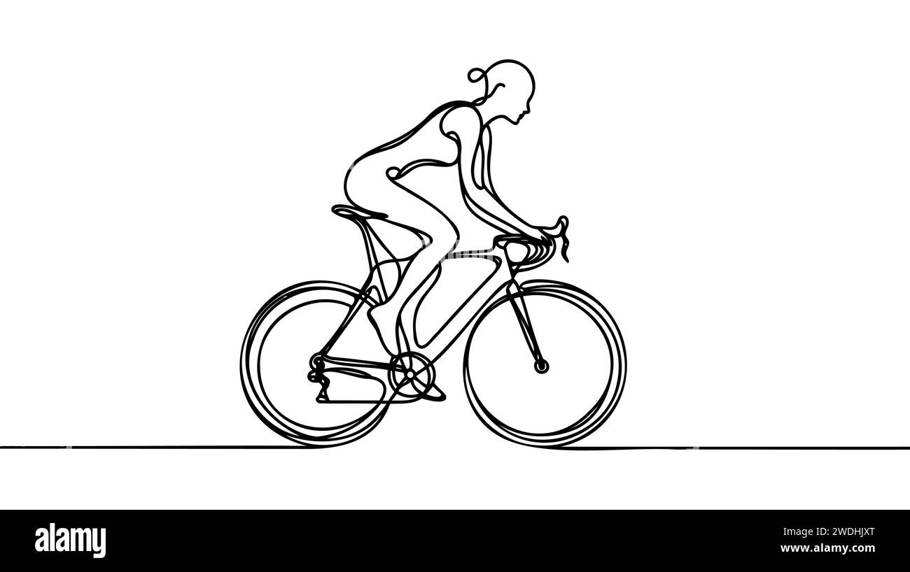 Single continuous line drawing of young agile man cyclist train to ...
