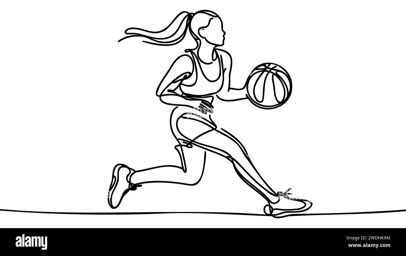 Continuous Line Drawing of Basketball Player on white background Stock ...