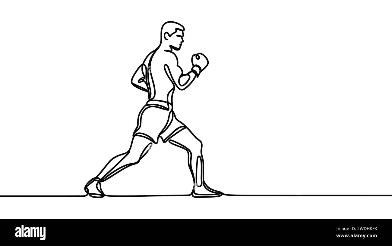 Sporty man boxer. One line art. Boxer or fighter make a beat punch with ...