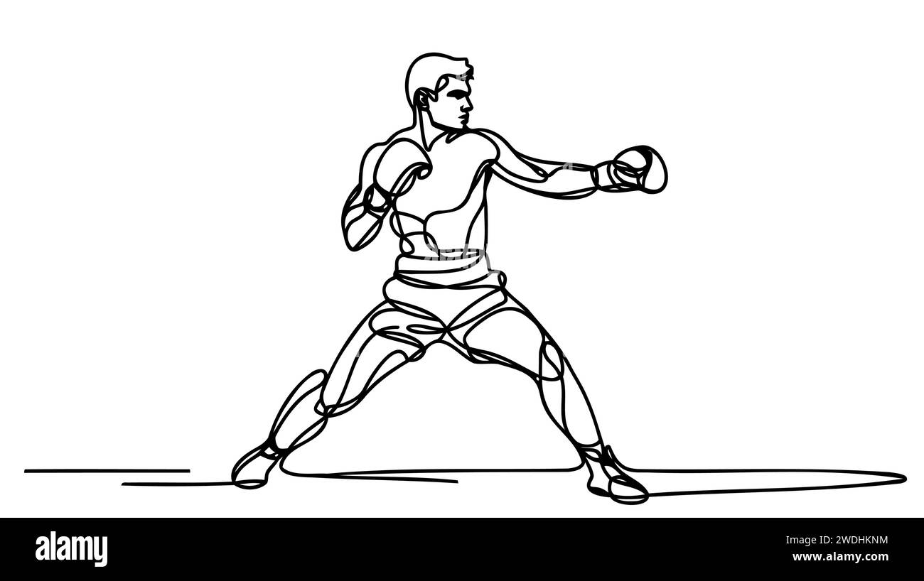 Sporty man boxer. One line art. Boxer or fighter make a beat punch with ...