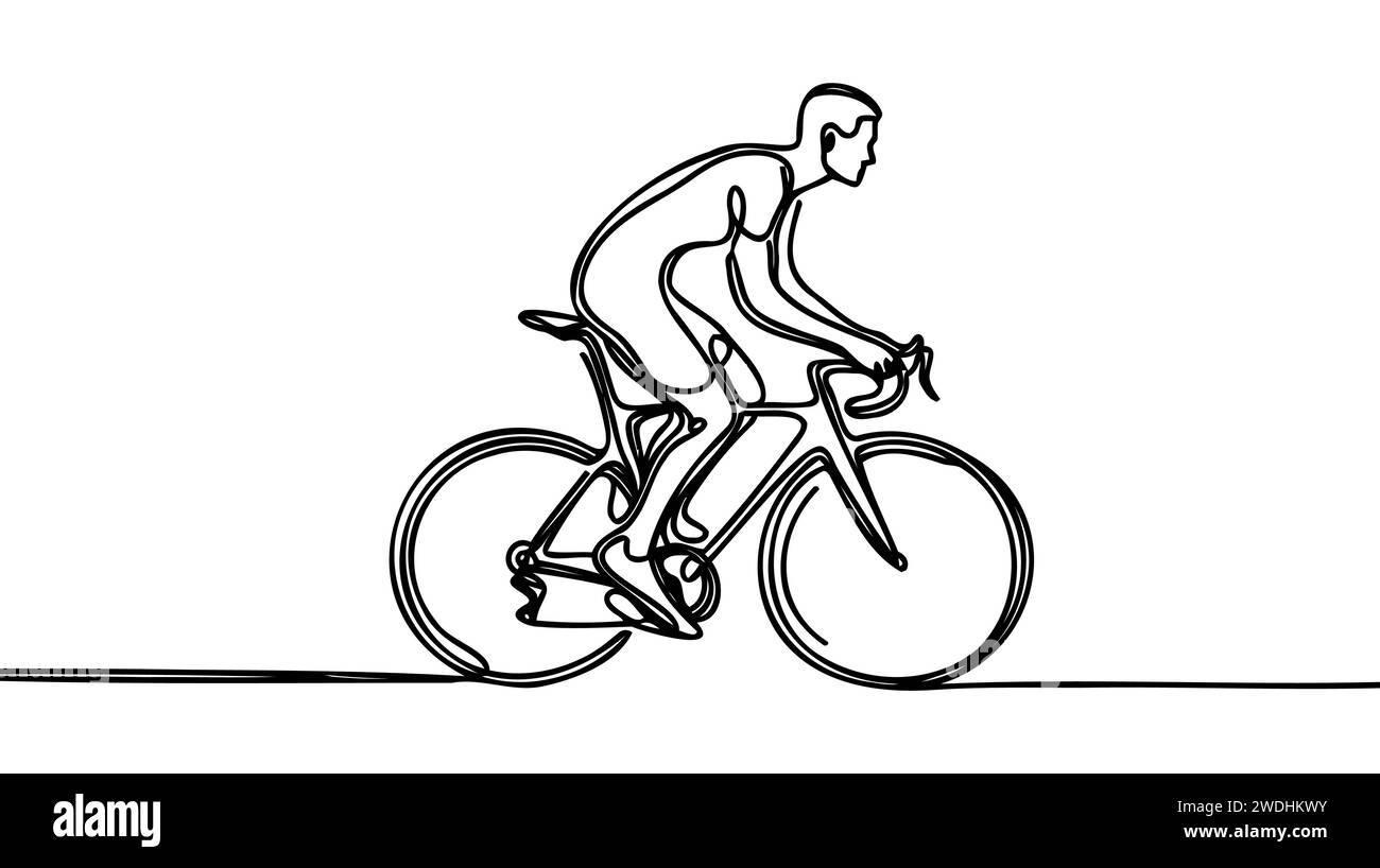 Single continuous line drawing of young agile man cyclist train to ...