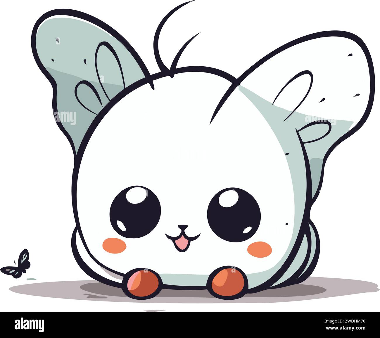 Cute cartoon white rabbit with eyes and ears. Vector illustration Stock ...