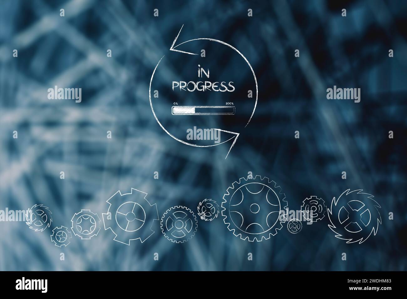 In Progress icon with arrows moving in circle and progress bar loading ...