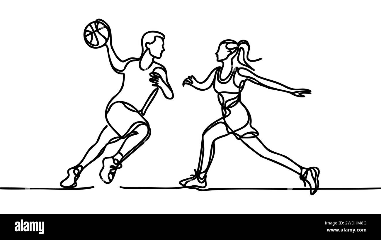 Continuous Line Drawing of Basketball Player on white background Stock ...